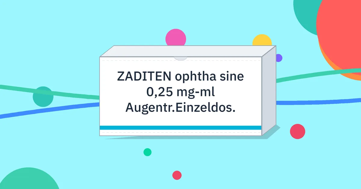 Symbolbild: Packung mit der Aufschrift ZADITEN ophtha sine 0,25 mg-ml Augentr.Einzeldos. (PZN 01061647) – Verfügbarkeit und Bezug in Apotheken in Frankfurt am Main