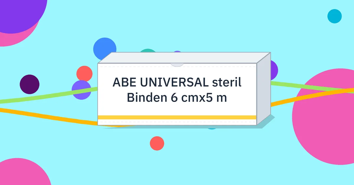 Symbolbild: Packung mit der Aufschrift ABE UNIVERSAL steril Binden 6 cmx5 m (PZN 13655636) – Verfügbarkeit und Bezug in Apotheken in Frankfurt am Main