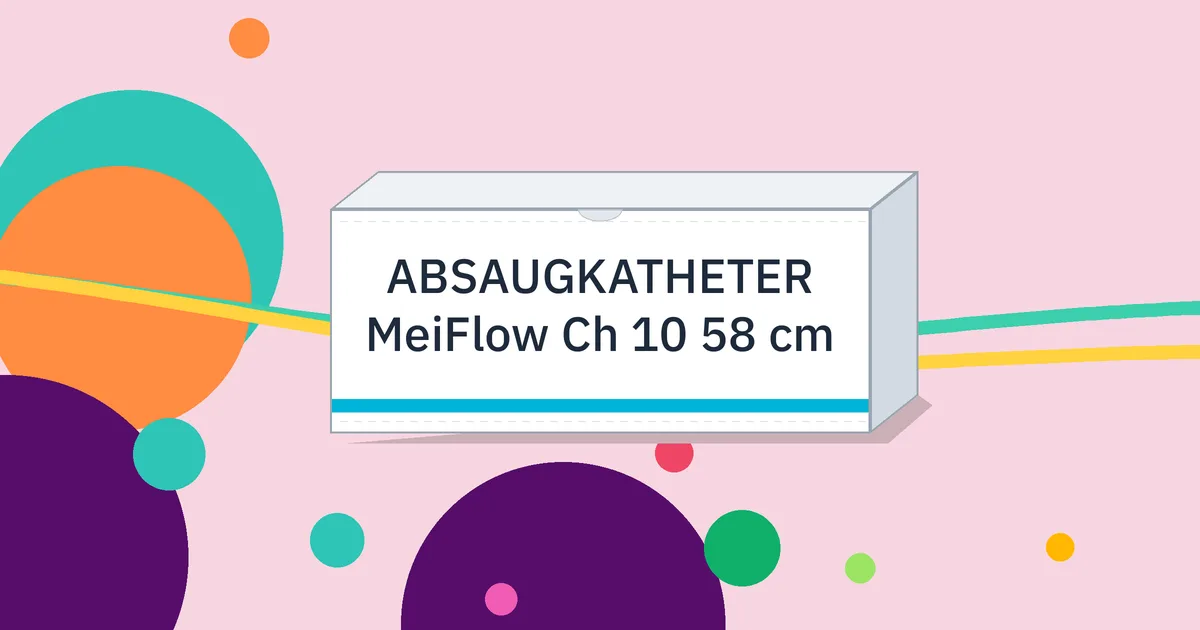 Symbolbild: Packung mit der Aufschrift ABSAUGKATHETER MeiFlow Ch 10 58 cm (PZN 19851692) – Verfügbarkeit und Bezug in Apotheken in Frankfurt am Main