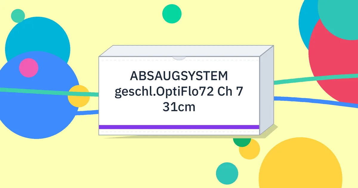 Symbolbild: Packung mit der Aufschrift ABSAUGSYSTEM geschl.OptiFlo72 Ch 7 31cm (PZN 04713866) – Verfügbarkeit und Bezug in Apotheken in Frankfurt am Main