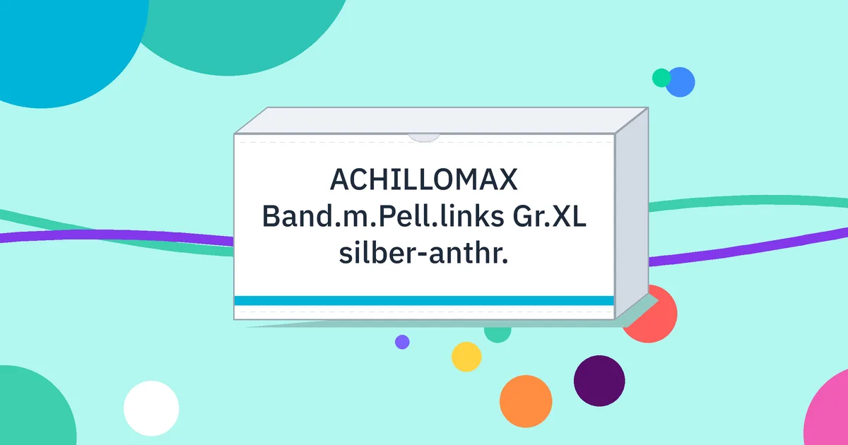 Symbolbild: Packung mit der Aufschrift ACHILLOMAX Band.m.Pell.links Gr.XL silber-anthr. (PZN 11565739) – Verfügbarkeit und Bezug in Apotheken in Frankfurt am Main