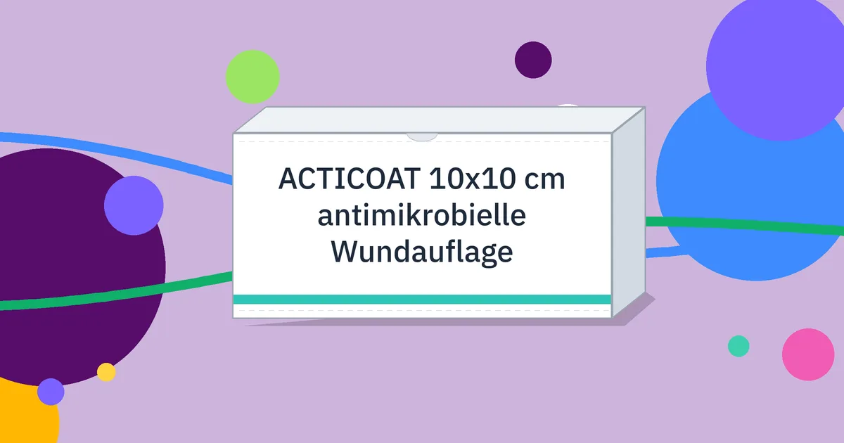 Symbolbild: Packung mit der Aufschrift ACTICOAT 10x10 cm antimikrobielle Wundauflage (PZN 16594651) – Verfügbarkeit und Bezug in Apotheken in Frankfurt am Main
