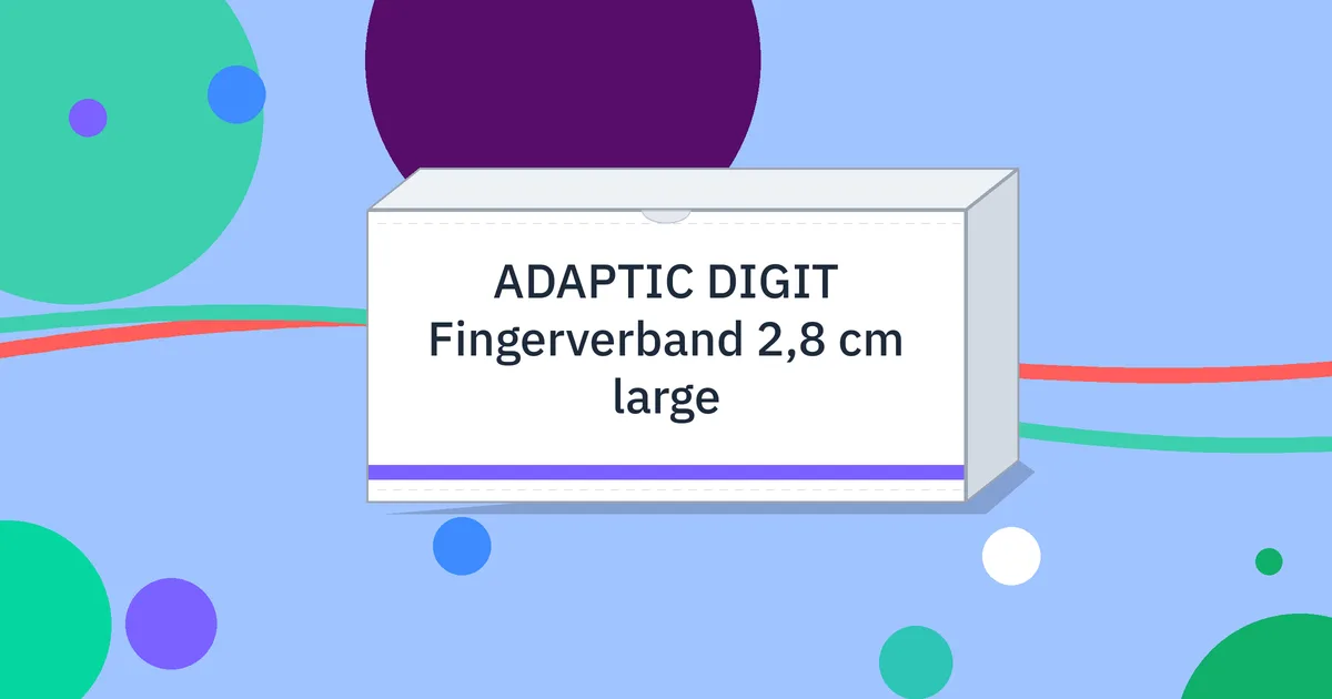 Symbolbild: Packung mit der Aufschrift ADAPTIC DIGIT Fingerverband 2,8 cm large (PZN 11318277) – Verfügbarkeit und Bezug in Apotheken in Frankfurt am Main