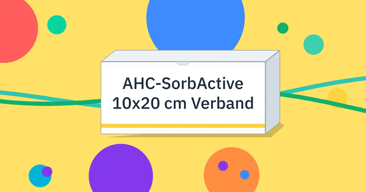 Symbolbild: Packung mit der Aufschrift AHC-SorbActive 10x20 cm Verband (PZN 18883603) – Verfügbarkeit und Bezug in Apotheken in Frankfurt am Main