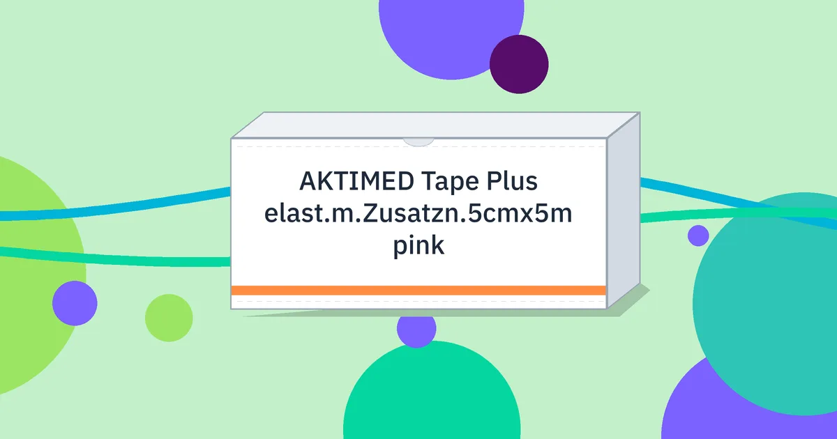 Symbolbild: Packung mit der Aufschrift AKTIMED Tape Plus elast.m.Zusatzn.5cmx5m pink (PZN 12407126) – Verfügbarkeit und Bezug in Apotheken in Frankfurt am Main