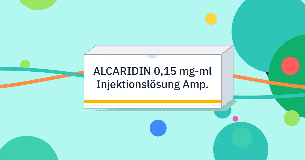 Symbolbild: Packung mit der Aufschrift ALCARIDIN 0,15 mg-ml Injektionslösung Amp. (PZN 18750730) – Verfügbarkeit und Bezug in Apotheken in Frankfurt am Main