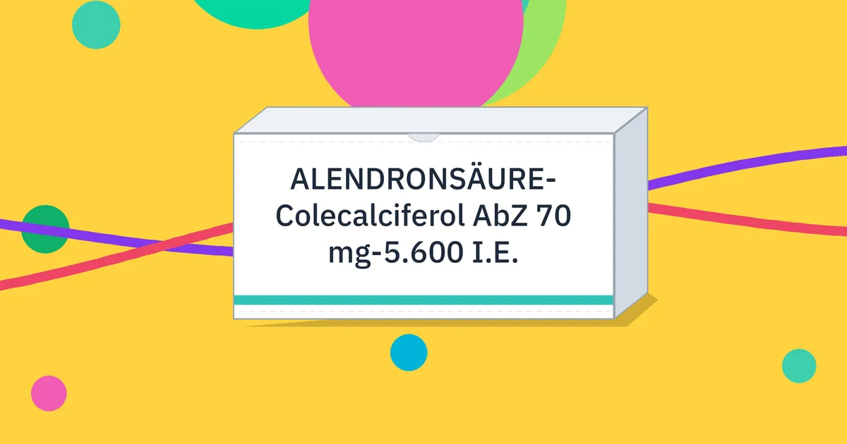 Symbolbild: Packung mit der Aufschrift ALENDRONSÄURE-Colecalciferol AbZ 70 mg-5.600 I.E. (PZN 10253021) – Verfügbarkeit und Bezug in Apotheken in Frankfurt am Main