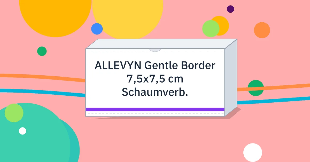 Symbolbild: Packung mit der Aufschrift ALLEVYN Gentle Border 7,5x7,5 cm Schaumverb. (PZN 19904773) – Verfügbarkeit und Bezug in Apotheken in Frankfurt am Main