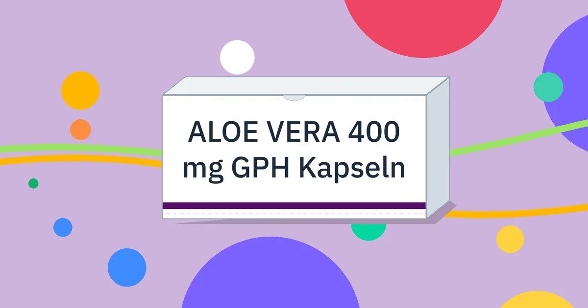 Symbolbild: Packung mit der Aufschrift ALOE VERA 400 mg GPH Kapseln (PZN 07352593) – Verfügbarkeit und Bezug in Apotheken in Frankfurt am Main