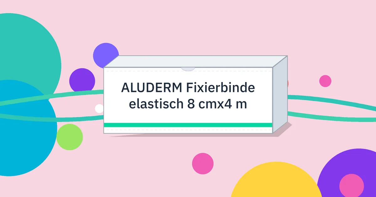 Symbolbild: Packung mit der Aufschrift ALUDERM Fixierbinde elastisch 8 cmx4 m (PZN 19772834) – Verfügbarkeit und Bezug in Apotheken in Frankfurt am Main