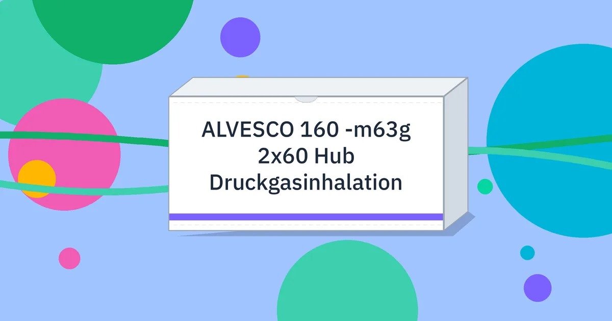 Symbolbild: Packung mit der Aufschrift ALVESCO 160 -m63g 2x60 Hub Druckgasinhalation (PZN 20131879) – Verfügbarkeit und Bezug in Apotheken in Frankfurt am Main