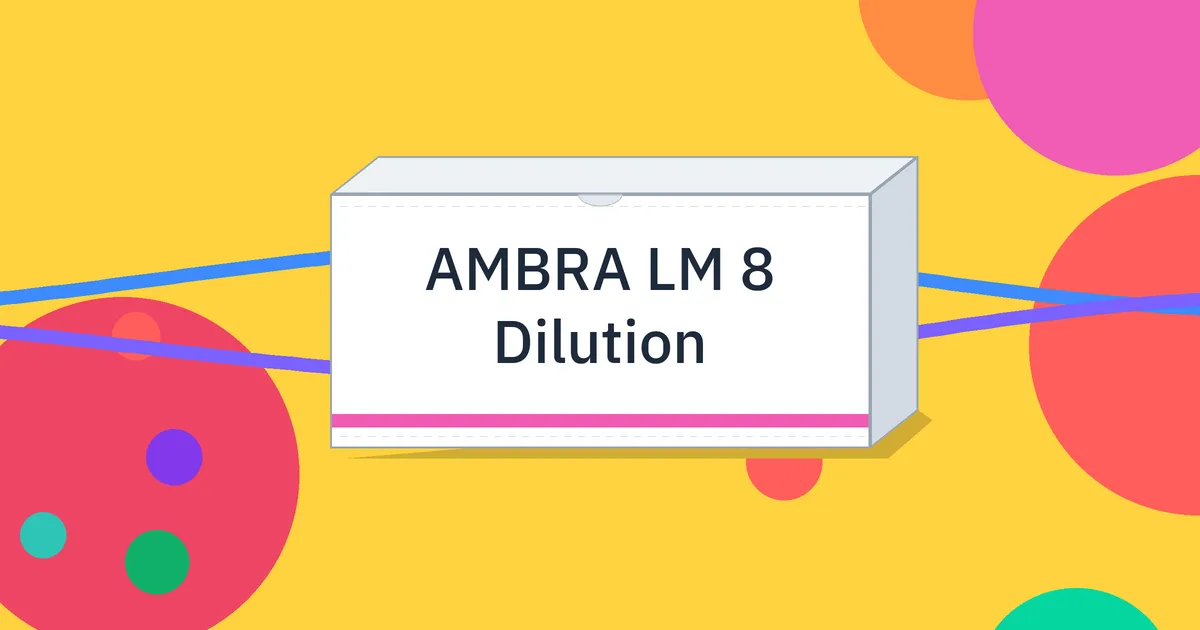 Symbolbild: Packung mit der Aufschrift AMBRA LM 8 Dilution (PZN 12759747) – Verfügbarkeit und Bezug in Apotheken in Frankfurt am Main