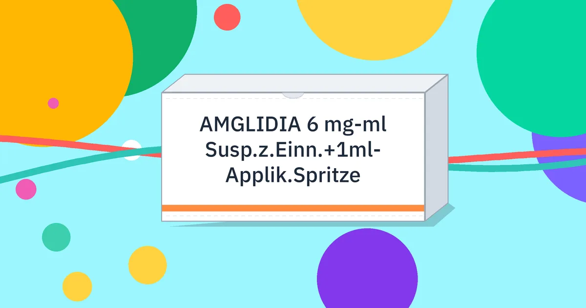 Symbolbild: Packung mit der Aufschrift AMGLIDIA 6 mg-ml Susp.z.Einn.+1ml-Applik.Spritze (PZN 19173401) – Verfügbarkeit und Bezug in Apotheken in Frankfurt am Main
