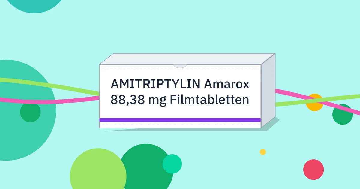 Symbolbild: Packung mit der Aufschrift AMITRIPTYLIN Amarox 88,38 mg Filmtabletten (PZN 19276578) – Verfügbarkeit und Bezug in Apotheken in Frankfurt am Main