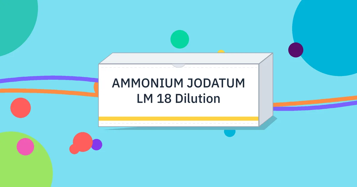 Symbolbild: Packung mit der Aufschrift AMMONIUM JODATUM LM 18 Dilution (PZN 13321409) – Verfügbarkeit und Bezug in Apotheken in Frankfurt am Main