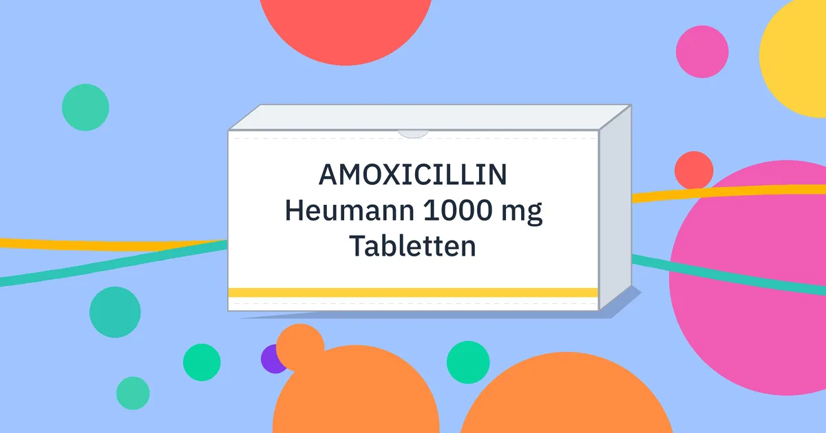 Symbolbild: Packung mit der Aufschrift AMOXICILLIN Heumann 1000 mg Tabletten (PZN 17453496) – Verfügbarkeit und Bezug in Apotheken in Frankfurt am Main