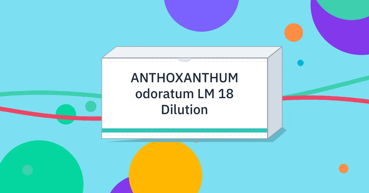 Symbolbild: Packung mit der Aufschrift ANTHOXANTHUM odoratum LM 18 Dilution (PZN 13369907) – Verfügbarkeit und Bezug in Apotheken in Frankfurt am Main