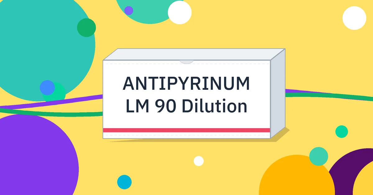 Symbolbild: Packung mit der Aufschrift ANTIPYRINUM LM 90 Dilution (PZN 13376907) – Verfügbarkeit und Bezug in Apotheken in Frankfurt am Main