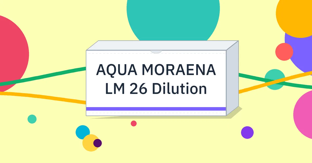 Symbolbild: Packung mit der Aufschrift AQUA MORAENA LM 26 Dilution (PZN 13755527) – Verfügbarkeit und Bezug in Apotheken in Frankfurt am Main
