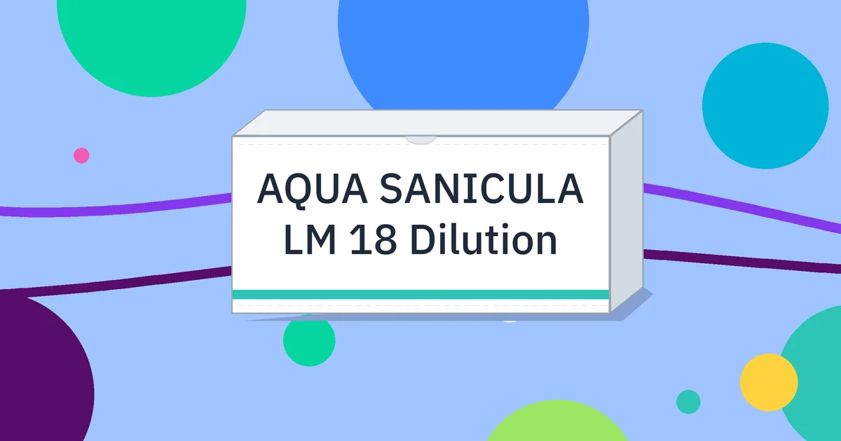 Symbolbild: Packung mit der Aufschrift AQUA SANICULA LM 18 Dilution (PZN 13382084) – Verfügbarkeit und Bezug in Apotheken in Frankfurt am Main