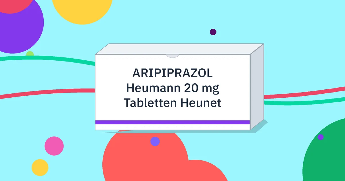 Symbolbild: Packung mit der Aufschrift ARIPIPRAZOL Heumann 20 mg Tabletten Heunet (PZN 13877058) – Verfügbarkeit und Bezug in Apotheken in Frankfurt am Main