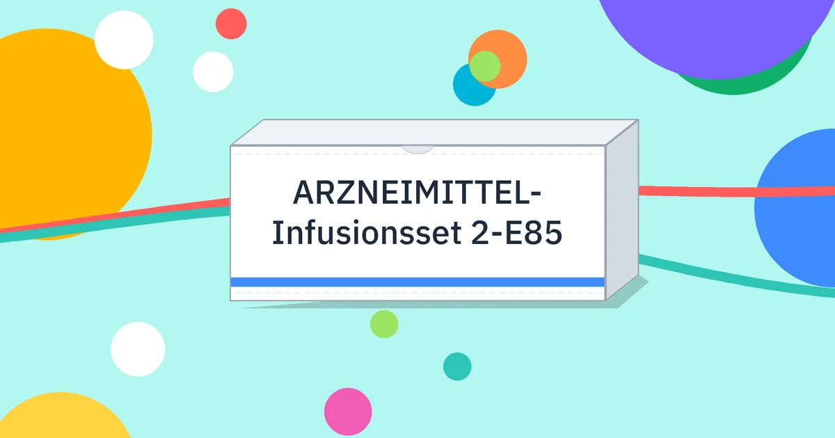 Symbolbild: Packung mit der Aufschrift ARZNEIMITTEL-Infusionsset 2-E85 (PZN 17639580) – Verfügbarkeit und Bezug in Apotheken in Frankfurt am Main
