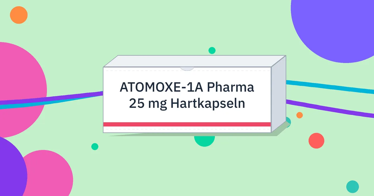 Symbolbild: Packung mit der Aufschrift ATOMOXE-1A Pharma 25 mg Hartkapseln (PZN 14352435) – Verfügbarkeit und Bezug in Apotheken in Frankfurt am Main