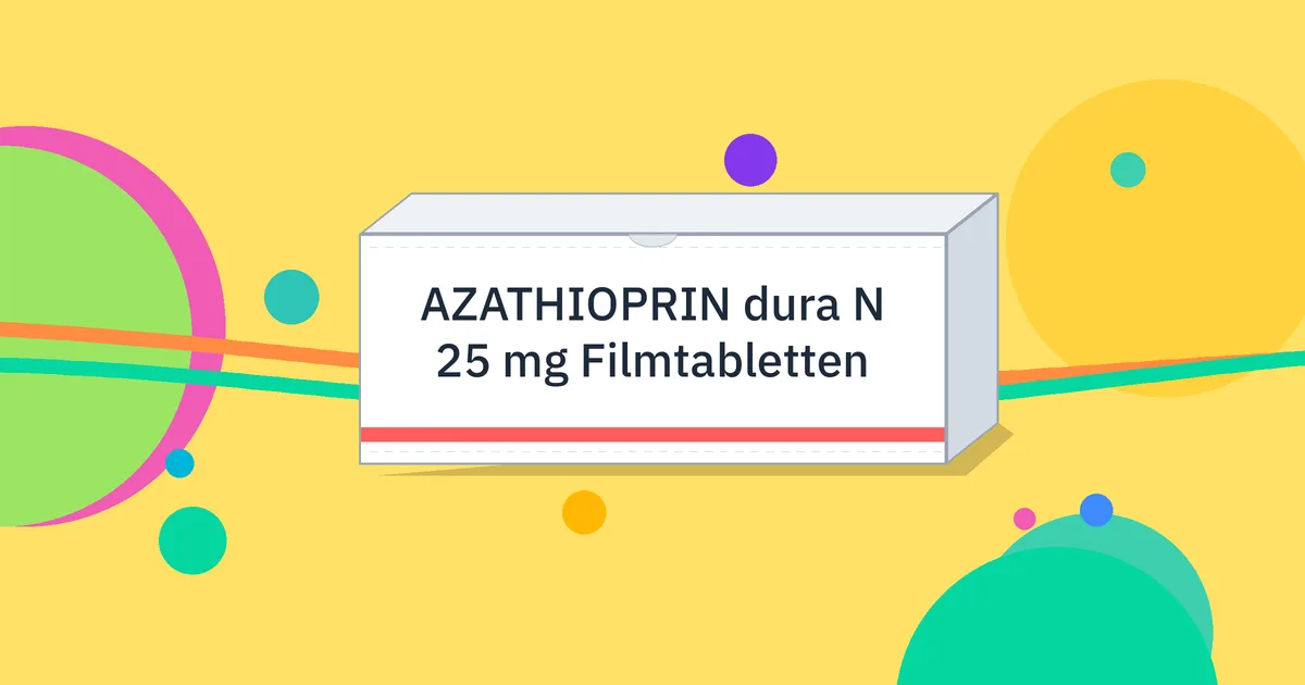 Symbolbild: Packung mit der Aufschrift AZATHIOPRIN dura N 25 mg Filmtabletten (PZN 05385246) – Verfügbarkeit und Bezug in Apotheken in Frankfurt am Main