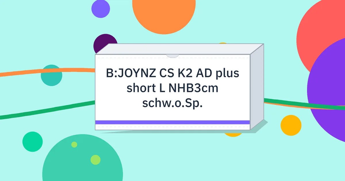 Symbolbild: Packung mit der Aufschrift B:JOYNZ CS K2 AD plus short L NHB3cm schw.o.Sp. (PZN 20530361) – Verfügbarkeit und Bezug in Apotheken in Frankfurt am Main