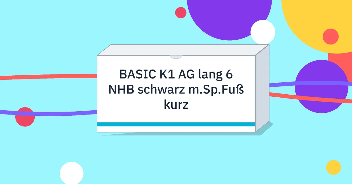 Symbolbild: Packung mit der Aufschrift BASIC K1 AG lang 6 NHB schwarz m.Sp.Fuß kurz (PZN 20261636) – Verfügbarkeit und Bezug in Apotheken in Frankfurt am Main