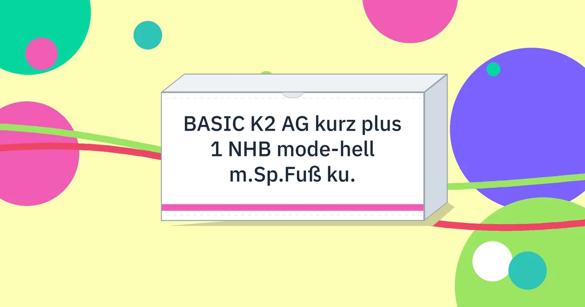 Symbolbild: Packung mit der Aufschrift BASIC K2 AG kurz plus 1 NHB mode-hell m.Sp.Fuß ku. (PZN 20266289) – Verfügbarkeit und Bezug in Apotheken in Frankfurt am Main
