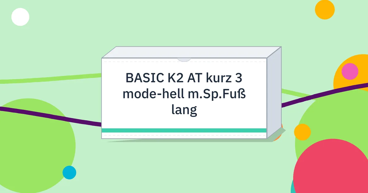 Symbolbild: Packung mit der Aufschrift BASIC K2 AT kurz 3 mode-hell m.Sp.Fuß lang (PZN 20269224) – Verfügbarkeit und Bezug in Apotheken in Frankfurt am Main
