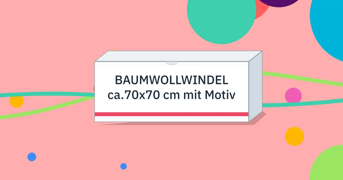 Symbolbild: Packung mit der Aufschrift BAUMWOLLWINDEL ca.70x70 cm mit Motiv (PZN 07560854) – Verfügbarkeit und Bezug in Apotheken in Frankfurt am Main
