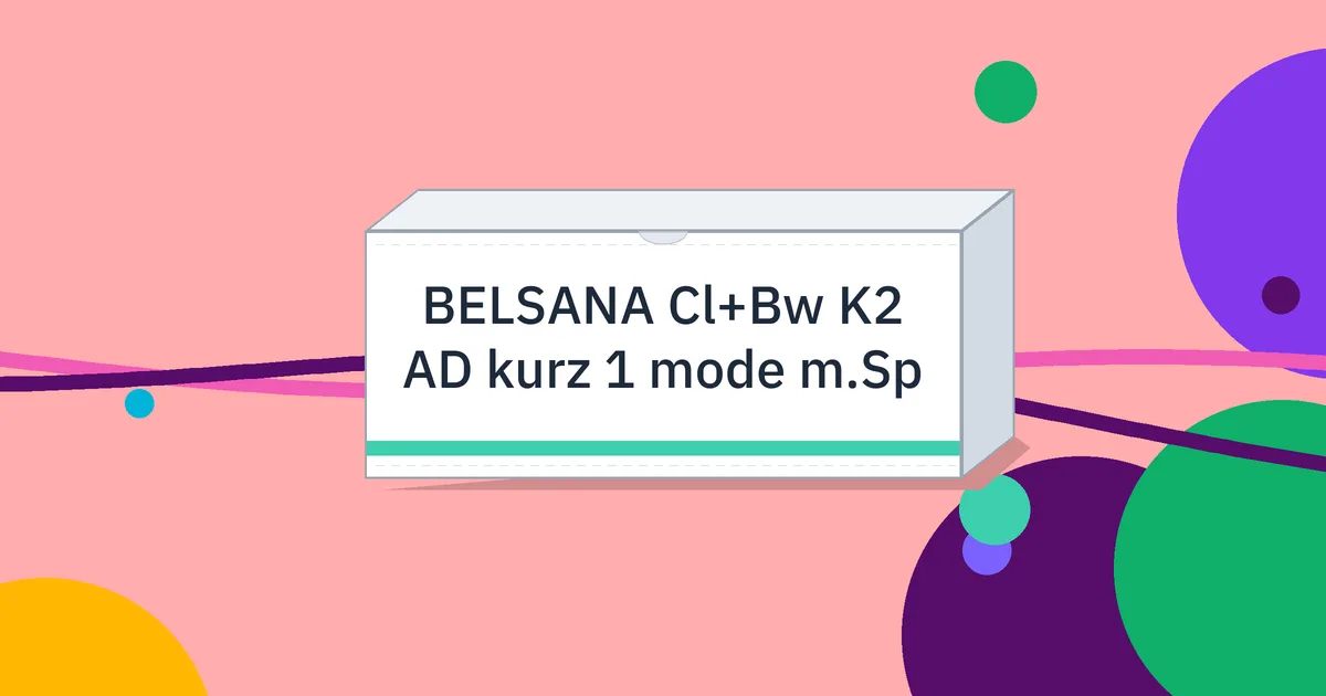 Symbolbild: Packung mit der Aufschrift BELSANA Cl+Bw K2 AD kurz 1 mode m.Sp (PZN 12240695) – Verfügbarkeit und Bezug in Apotheken in Frankfurt am Main
