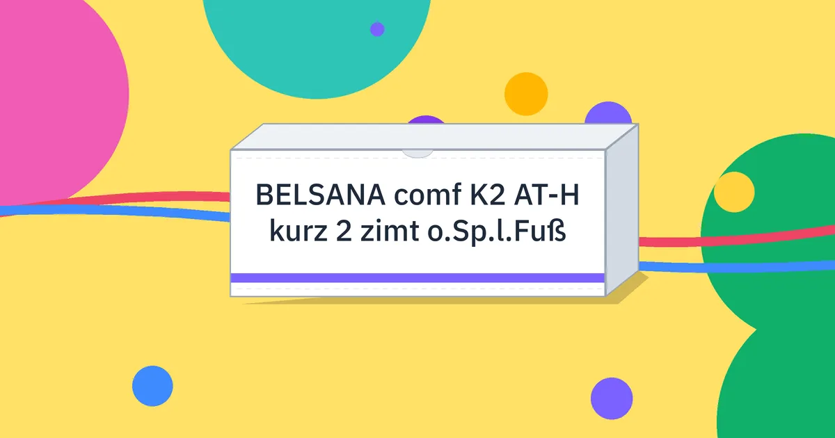 Symbolbild: Packung mit der Aufschrift BELSANA comf K2 AT-H kurz 2 zimt o.Sp.l.Fuß (PZN 12328958) – Verfügbarkeit und Bezug in Apotheken in Frankfurt am Main