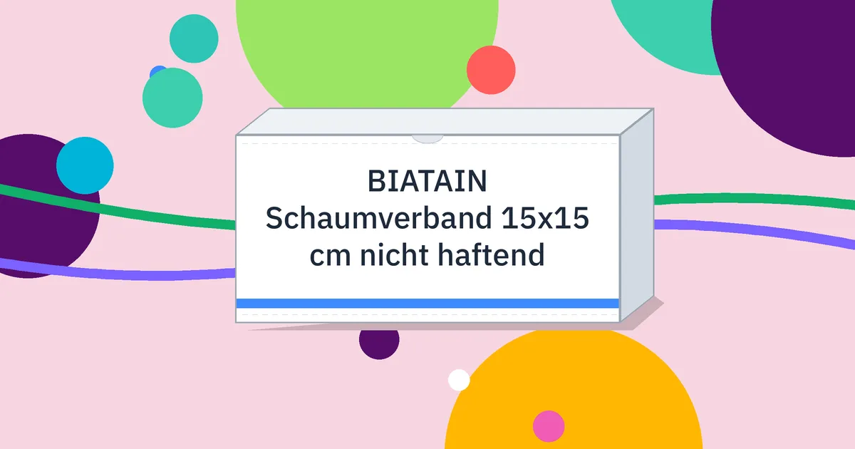 Symbolbild: Packung mit der Aufschrift BIATAIN Schaumverband 15x15 cm nicht haftend (PZN 18159770) – Verfügbarkeit und Bezug in Apotheken in Frankfurt am Main