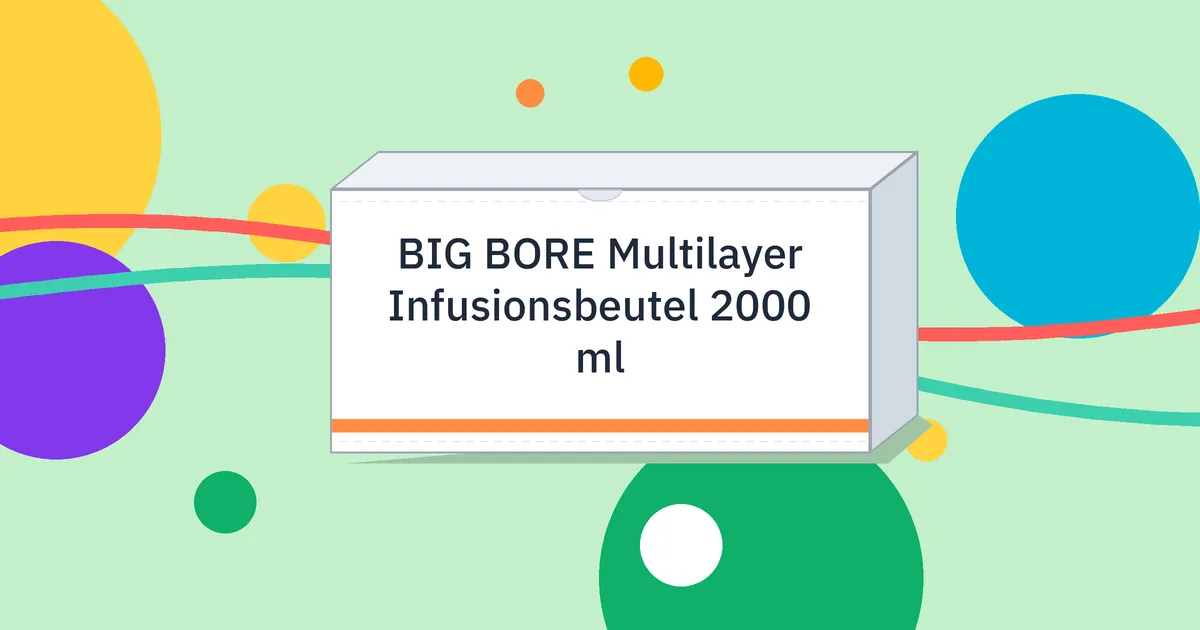 Symbolbild: Packung mit der Aufschrift BIG BORE Multilayer Infusionsbeutel 2000 ml (PZN 11482456) – Verfügbarkeit und Bezug in Apotheken in Frankfurt am Main
