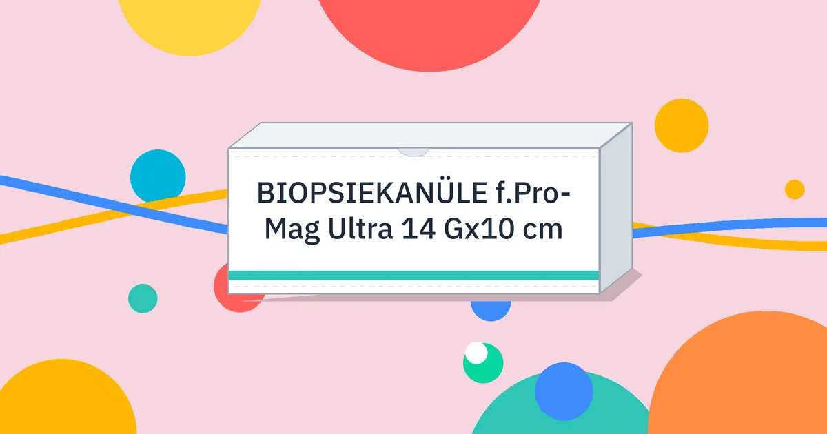Symbolbild: Packung mit der Aufschrift BIOPSIEKANÜLE f.Pro-Mag Ultra 14 Gx10 cm (PZN 04502856) – Verfügbarkeit und Bezug in Apotheken in Frankfurt am Main