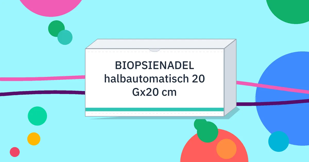 Symbolbild: Packung mit der Aufschrift BIOPSIENADEL halbautomatisch 20 Gx20 cm (PZN 18811992) – Verfügbarkeit und Bezug in Apotheken in Frankfurt am Main