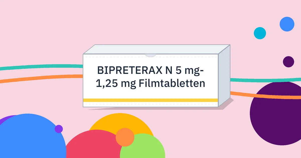 Symbolbild: Packung mit der Aufschrift BIPRETERAX N 5 mg-1,25 mg Filmtabletten (PZN 09927448) – Verfügbarkeit und Bezug in Apotheken in Frankfurt am Main