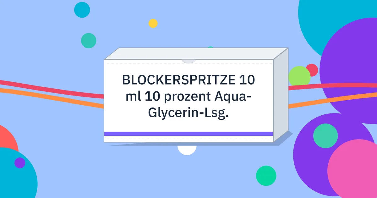 Symbolbild: Packung mit der Aufschrift BLOCKERSPRITZE 10 ml 10 prozent Aqua-Glycerin-Lsg. (PZN 06718980) – Verfügbarkeit und Bezug in Apotheken in Frankfurt am Main