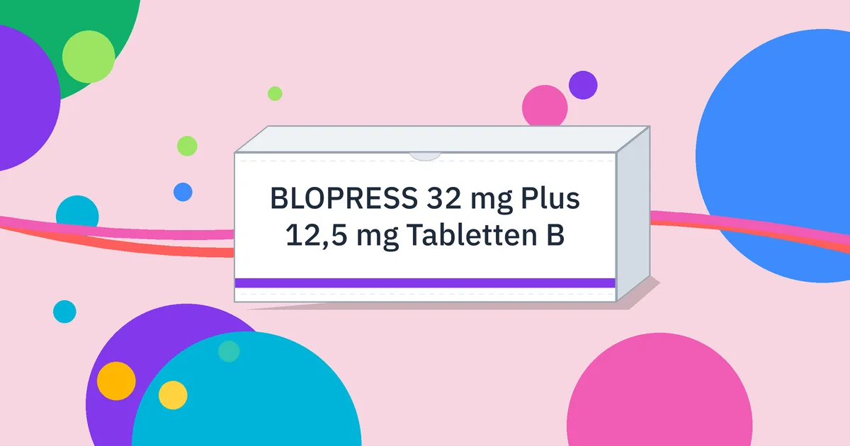 Symbolbild: Packung mit der Aufschrift BLOPRESS 32 mg Plus 12,5 mg Tabletten B (PZN 08884091) – Verfügbarkeit und Bezug in Apotheken in Frankfurt am Main