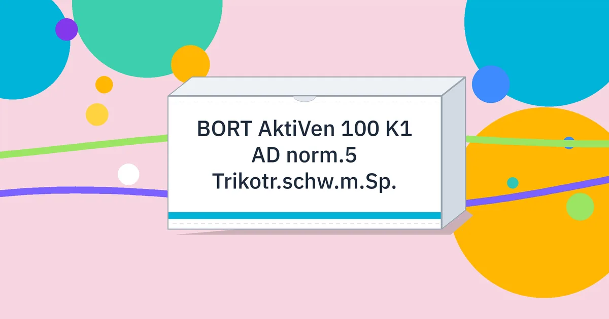 Symbolbild: Packung mit der Aufschrift BORT AktiVen 100 K1 AD norm.5 Trikotr.schw.m.Sp. (PZN 14387089) – Verfügbarkeit und Bezug in Apotheken in Frankfurt am Main