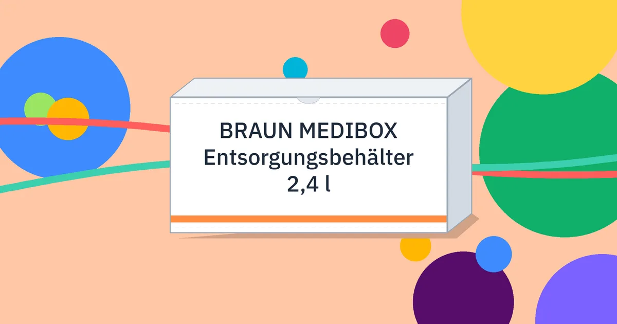 Symbolbild: Packung mit der Aufschrift BRAUN MEDIBOX Entsorgungsbehälter 2,4 l (PZN 18048616) – Verfügbarkeit und Bezug in Apotheken in Frankfurt am Main