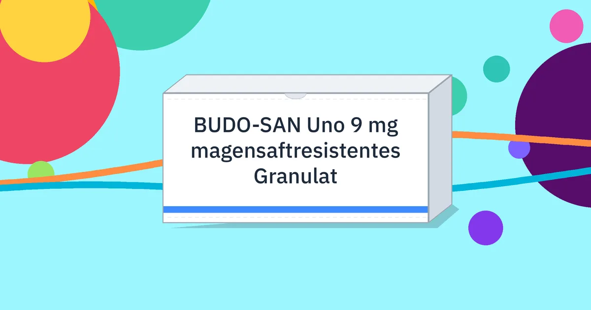 Symbolbild: Packung mit der Aufschrift BUDO-SAN Uno 9 mg magensaftresistentes Granulat (PZN 14180709) – Verfügbarkeit und Bezug in Apotheken in Frankfurt am Main