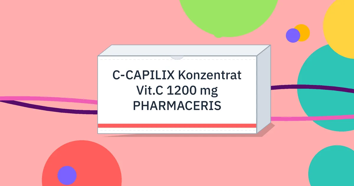 Symbolbild: Packung mit der Aufschrift C-CAPILIX Konzentrat Vit.C 1200 mg PHARMACERIS (PZN 16390635) – Verfügbarkeit und Bezug in Apotheken in Frankfurt am Main