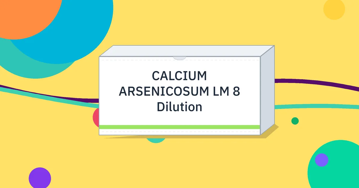Symbolbild: Packung mit der Aufschrift CALCIUM ARSENICOSUM LM 8 Dilution (PZN 12799965) – Verfügbarkeit und Bezug in Apotheken in Frankfurt am Main