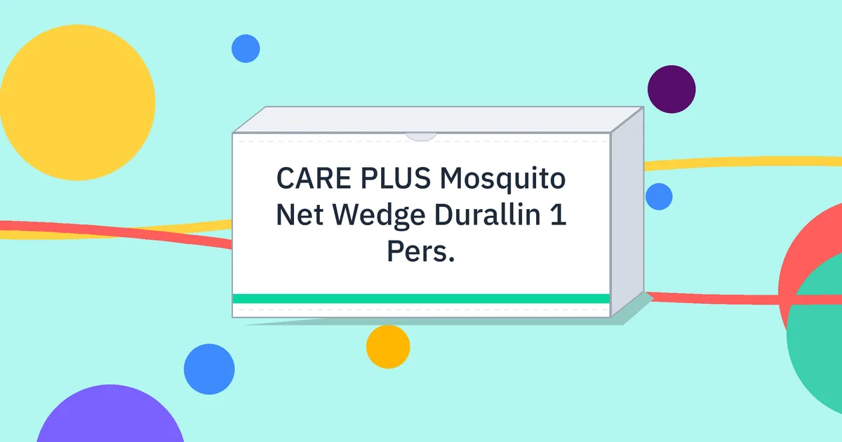 Symbolbild: Packung mit der Aufschrift CARE PLUS Mosquito Net Wedge Durallin 1 Pers. (PZN 11170202) – Verfügbarkeit und Bezug in Apotheken in Frankfurt am Main