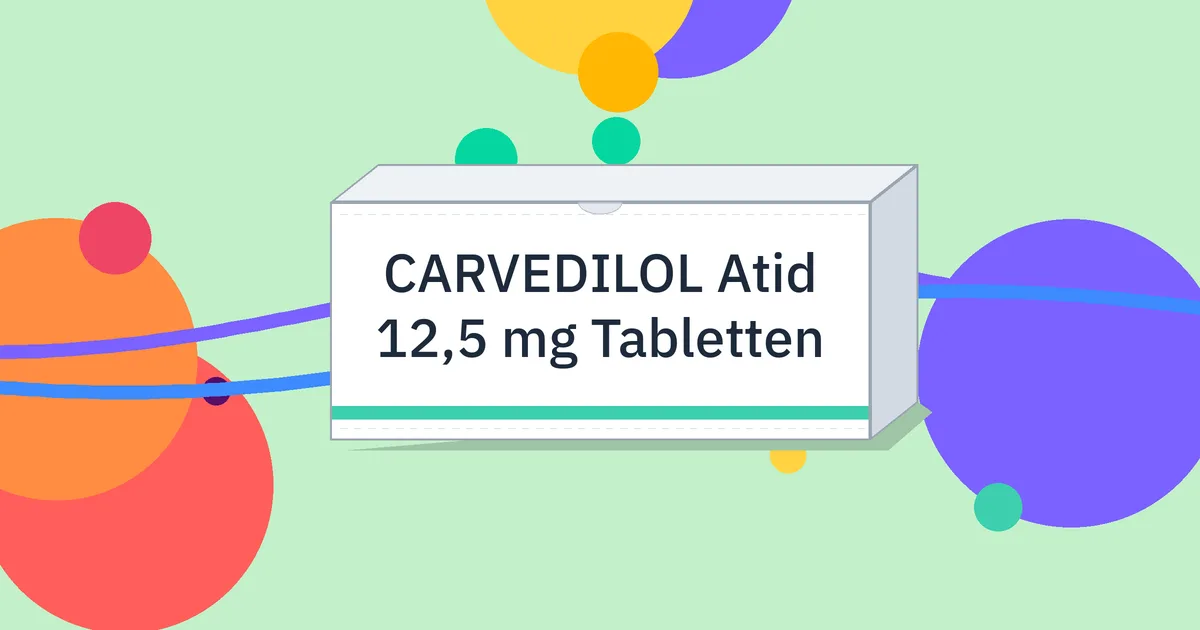 Symbolbild: Packung mit der Aufschrift CARVEDILOL Atid 12,5 mg Tabletten (PZN 00622641) – Verfügbarkeit und Bezug in Apotheken in Frankfurt am Main