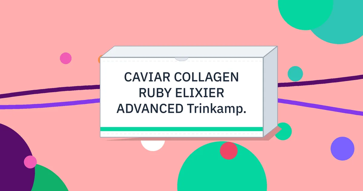 Symbolbild: Packung mit der Aufschrift CAVIAR COLLAGEN RUBY ELIXIER ADVANCED Trinkamp. (PZN 18913942) – Verfügbarkeit und Bezug in Apotheken in Frankfurt am Main